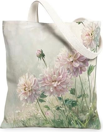 Generic Sac fourre-tout en toile Dahlia printanier pour faire du shopping, 33 x 38,1 cm, sac d&eacute;picerie r&eacute;utilisable pour femme, peinture de voyage florale, d&eacute;