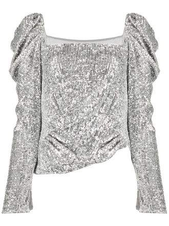 SIMKHAI blouse Allura Hammered à sequins brodés - Argent
