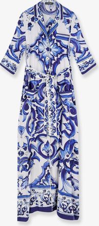 Dolce & Gabbana Silk long dress with Maiolica print - DOLCE & GABBANA - gender_Woman