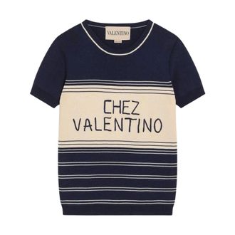 Valentino Garavani Femme, Pulls, Bleu, Taille: 40 FR T-Shirt en maille ray&eacute;