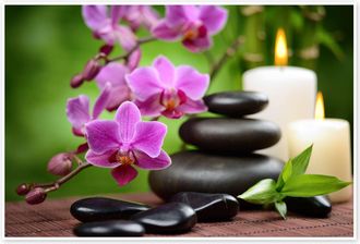 Posterlounge Wellness-Stillleben mit Orchideen Poster 90 x 60 cm Grün Wandbilder Wanddeko