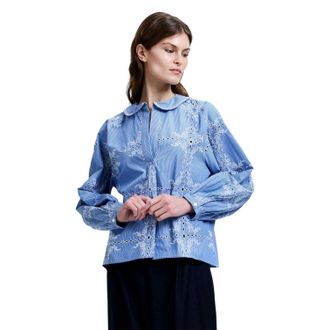 French Connection Hemd f&uuml;r Damen, Lang&auml;rmlig (Blau/Wei&szlig;)