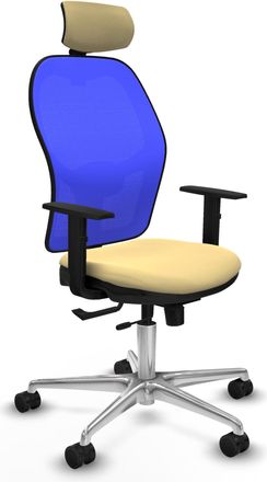 Piqueras y Crespo Ergonomischer B&uuml;rostuhl mit 1D-Armen, h&ouml;henverstellbare Lendenwirbelst&uuml;tze und Kopfteil, h&ouml;henverstellbar und neigbar, Blau/Cremefarben