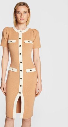 Elisabetta Franchi Strickkleid AM-69Q-26E2-V470 Beige Slim Fit
