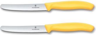 Victorinox by Swiss Army Swiss Classic, Frühstücksmesser, Brötchenmesser Set 2teilig, Scharfe Klinge, Wellenschliff, 11 cm, Rostfreier Stahl, Gelb