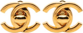 Chanel 1996 Gold Plated CC Turn Lock Clip On Earrings costume earrings