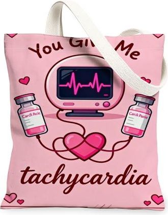 Generic Sac fourre-tout en toile pour moniteur cardiaque, mignon motif p&ecirc;che m&eacute;dicale, sacs d&eacute;picerie r&eacute;utilisables, saint valentin, l&eacute;gers et lavables, p&ecirc;che