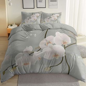 Generic Bettw&auml;sche-Set Blumen Orchideen Mit Farbverlauf Muster, 135 x 200 cm Mikrofaser Bettbezug mit Rei&szlig;verschluss, Grau Weich Deckenbezug Wendbares f&uuml;r Jun