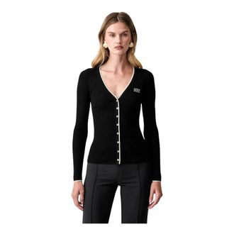 Elisabetta Franchi V-Ausschnitt Strickjacke - - Knitwear - Damen - Schwarzk - L