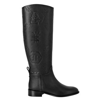 Philipp Plein Femme, Chaussures, Noir, Taille: 39 EU Leather Lo-Heels Mid Bottes Monogram