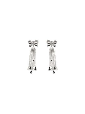 Self Portrait Crystal Bow Drop Earrings - Silver