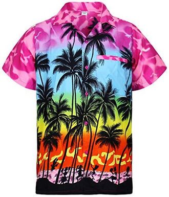 V.H.O. Funky Chemise-Hawaienne, Manche-Courte, Beach, Rose-Éclectique, 4XL