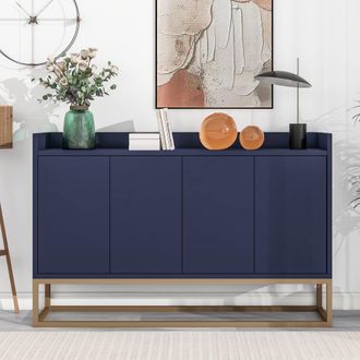 Merax Sideboard Kommode im minimalistischen Stil, Modernes Buffetschrank mit 4 Türen, Metallbeinen, Schubladenkommode mit Verstellbares Regal, Mehrzweckschr