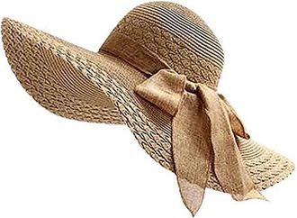 Generic Chapeau de plage large &agrave; bord souple pour femme - Casquette color&eacute;e &agrave; bord large avec noeud - Casquette de baseball en maille pour femme, kaki, Taille