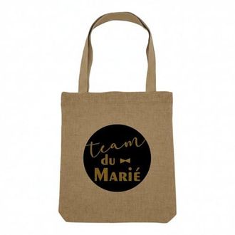 Fabulous Sac Shopping Tote Bag Aspect Lin - Team du Mari&eacute; Chic Mariage Mari&eacute; Gentleman Art D&eacute;co - Sac de Courses Toile Epaisse 360g Beige Naturel Cabas Port&eacute; E