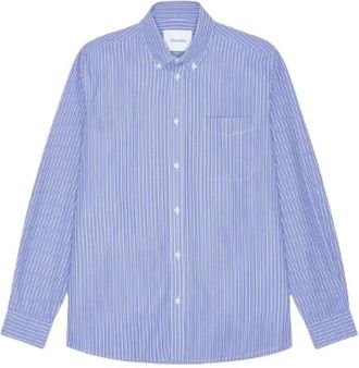 Les Deux Homme, Chemises, Bleu, Taille: S Kent Stripe Poplin Shirt