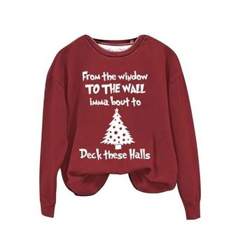 Generic Pull de Noël pour femme - Chemises de Noël amusantes et moches - Imprimé graphique festif - Pull à manches longues - Style décontracté - Pour fêtes de