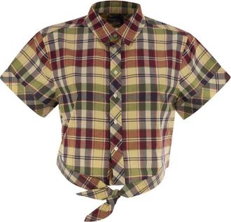 Polo Ralph Lauren Femme, Blouses et Chemises, Multicolore, Taille: 38 FR Chemise &agrave; Carreaux Nou&eacute;e sur le Devant et &agrave; Manches Courtes