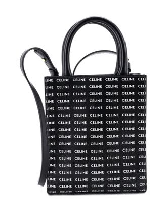 Celine mini sac cabas Vertical Cabas &agrave; logo imprim&eacute; All Over en cuir - Noir