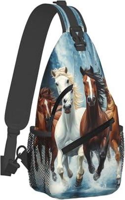 Generic R&eacute;glable Sacoche Tactique Art animal sauvage cheval au galop Sac De Poitrine Casual Crossbody Bag pour Cyclisme Voyage Camping