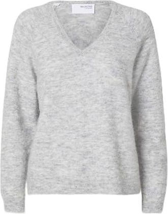 Selected Pull en Maille Col en V Light Grey Melange XL Light Grey Melange XL