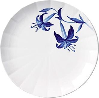 ROYAL COPENHAGEN Blomst Lilie Teller aus Porzellan in der Farbe Weiß-Blau mit Blumenmuster, Durchmesser: 27cm, 1025320