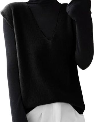Generic Pull sans manches pour femme, col en V, ample, surdimensionn&eacute;, gilet en tricot uni, d&eacute;bardeur classique, couleur unie, d&eacute;contract&eacute;, doux et confortabl