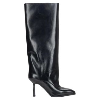 Estro & Luminara Femme, Chaussures, Noir, Taille: 35 EU Bottes en cuir verni noir &agrave; talon aiguille et tige souple