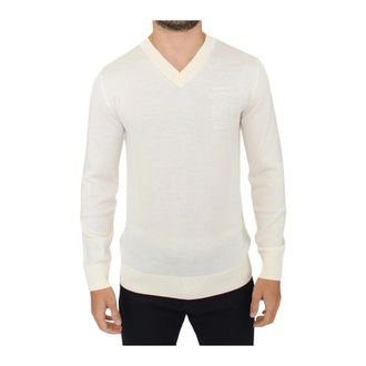 Ermanno Scervino Off White Wollmischung V-Ausschnitt Pullover - - Knitwear - Herren - Wei&szlig; - S