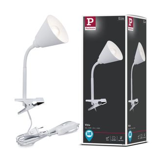 Paulmann 95431 Klemmleuchte Vitis mit Flexarm rund max. 20 Watt Lampe Schnurschalter Wei&szlig; Metall, Kunststoff E14 ohne Leuchtmittel