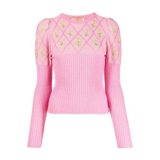 Cormio Flamingo Pink Gestricktes Top mit Blumenstickerei - - Knitwear - Damen - Rosa - M