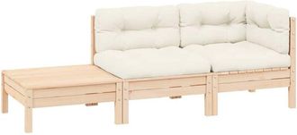 vidaXL 3-tlg. Garten-Lounge-Set mit Kissen in Creme Massivholz Kiefer - Vidaxl