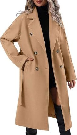 Generic Manteaux en laine pour femmes, manteaux dhiver &agrave; col crant&eacute; &agrave; revers, cabans en m&eacute;lange de laine &agrave; double boutonnage, trench-coats classiques avec cei