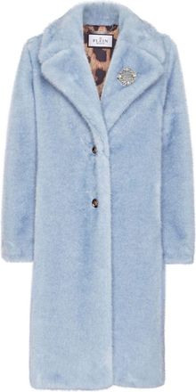 Philipp Plein Mantel aus Faux Fur mit Applikation - Blau