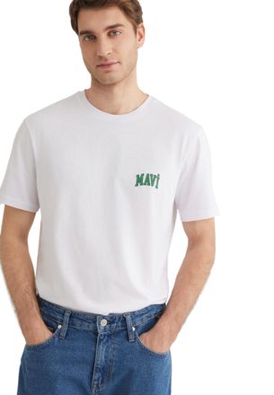 Mavi Herren Logo Tee T-Shirt, White, M