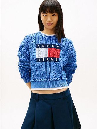 Tommy Hilfiger Pull en maille torsad&eacute;e &agrave; badge drapeau
