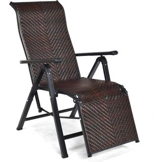 Costway Costway - Chaise de Jardin Pliante en Rotin, Fauteuil dExt&eacute;rieur Pliable avec Dossier R&eacute;glable et Cadre en M&eacute;tal, Fauteuil Inclinable pour Patio