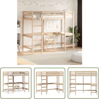 vidaXL The Living Store - Hochbett mit Schreibtisch 100x200 cm Massivholz Kiefer - Hochbett - Kinderzimmer - Jugendzimmer - Schreibtischbett - Kiefernholz