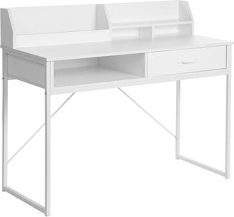 Beliani Bureau Scandinave en MDF Pieds en M&eacute;tal 110 x 50 cm avec Tiroir et &Eacute;tag&egrave;re Espace de Rangement Blanc Zyra