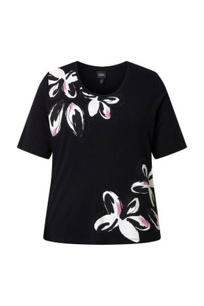 Ulla Popken T-Shirt T-Shirt Bl&uuml;ten Ziersteine Rundhals Halbarm