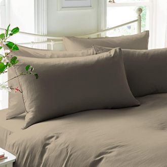 Pizuna Luxuri&ouml;ser Soft-Satin 2er Pack Kissenbezug 40x80 cm Einfach Taupe, 600 Fadenzahl Baumwolle Kissenbez&uuml;ge, 100% Langstapel Baumwolle Nur Kissenbezug (Ei