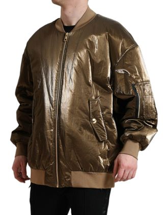 Dolce & Gabbana Bronze Nylon Full Zip Men Bomber Jacket Clothing