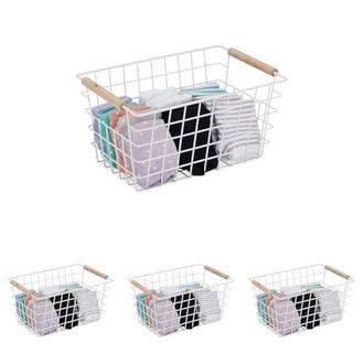 Relaxdays Drahtkorb, Holzgriffe, rechteckig, Gitter Design, Kleidung, Accessoires, Metallkorb, HBT: 16x31x21 cm, wei&szlig; (Packung mit 4)