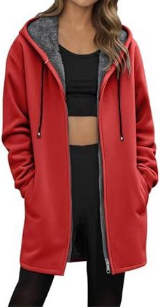 Generic Veste dhiver longue pour femme - Veste de surv&ecirc;tement avec capuche doubl&eacute;e en polaire - Veste de mi-saison - Couleur unie - Manteau baggy - Avec poche