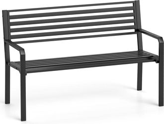Costway Costway - Banc de Parc M&eacute;tallique 127cm &agrave; Lattes pour 2-3 Personnes avec Accoudoirs et Dossier, Si&egrave;ge Moderne pour Cour, Bord de Piscine, Porche, Noir