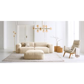 Studio Copenhagen home24 Polsterhocker 81 x 38 x 100cm Beige Teddy-Boucl&eacute; Stoff Bony: Beige