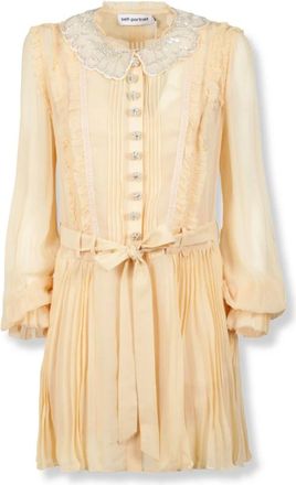 Self Portrait Femme, Robes, Beige, Taille: 36 FR Mini-robe pliss&eacute;e en georgette