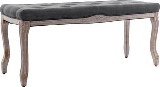 vidaXL Vidaxl - Banc en bois massif gris fonc&eacute; 110x38x48 cm - Rembourrage en lin haut de gamme - Pieds de cabriole &eacute;l&eacute;gants - Capacit&eacute; 110 kg