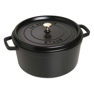 Staub Gusseisen Bräter/Cocotte, Rund 30 cm, 8,35 L, Aromaregen Funktion für optimale Befeuchtung, Für alle Herdarten inkl. Induktion & Backofen, Schwarz