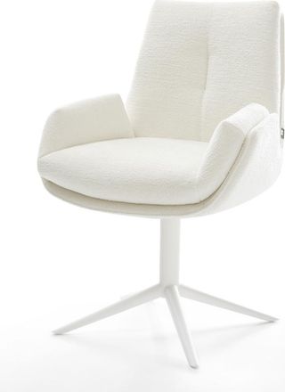 DELIFE Drehstuhl Clea-Flex Boucl&eacute; Soft Beige Fu&szlig;kreuz Wei&szlig; 360&deg; drehbar Wippfunktion, Esszimmerst&uuml;hle